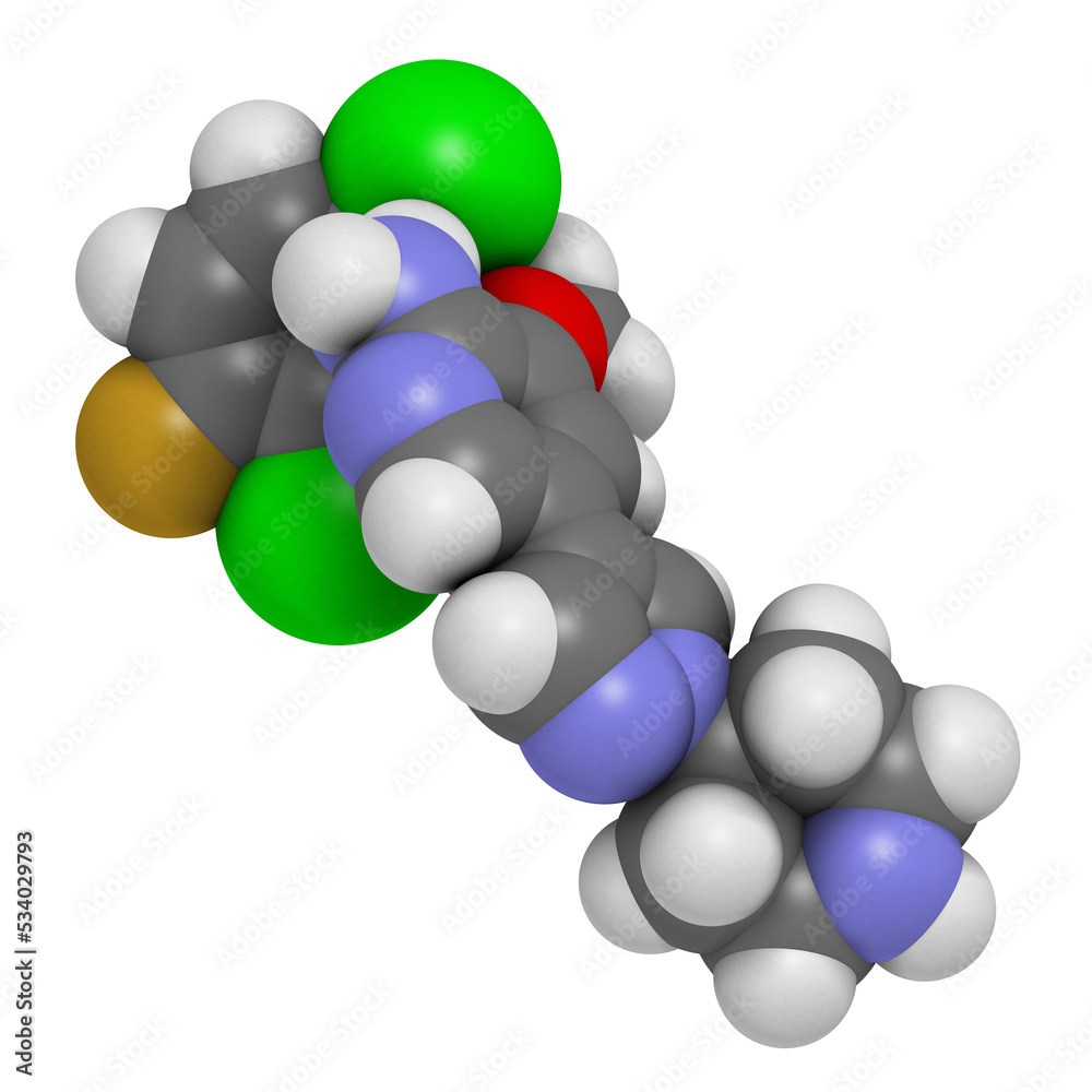 Crizotinib anti-cancer drug molecule. Inhibitor of ALK and ROS1 ...