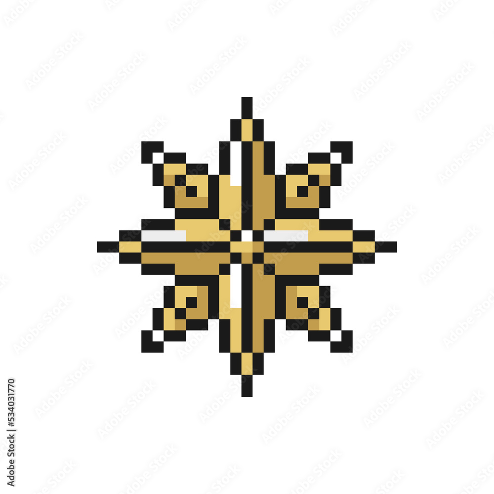 Christmas star icon in pixel art design isolated on white background ...