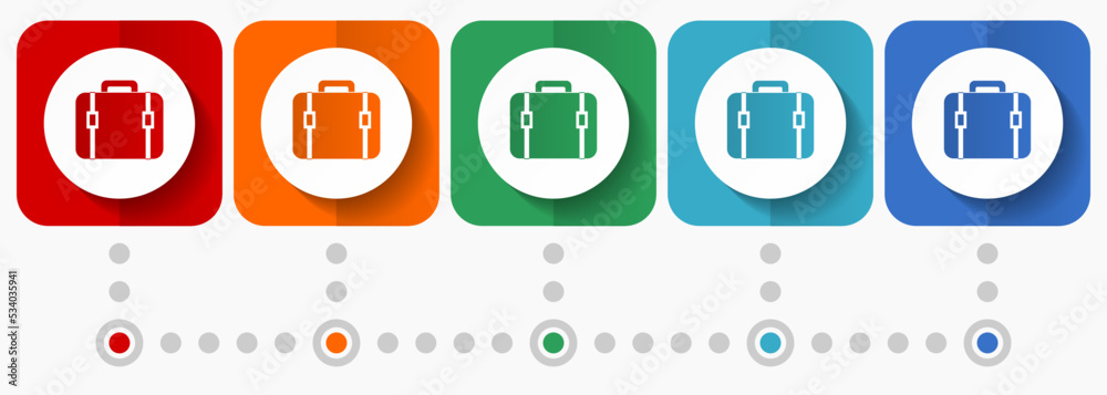 Bag vector icons, infographic template, set of flat design symbols in 5 ...