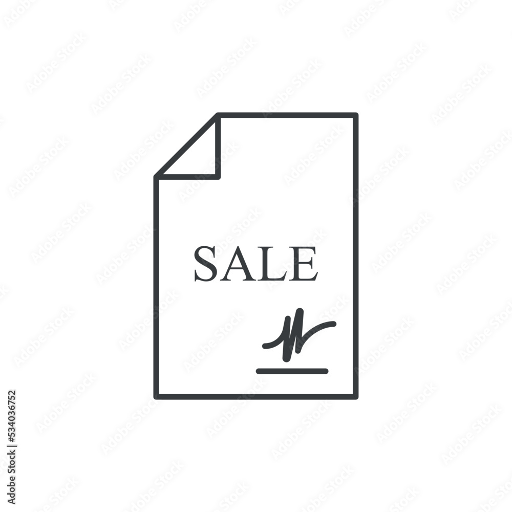 Signed sales document icon. A simple line drawing of a piece of paper ...
