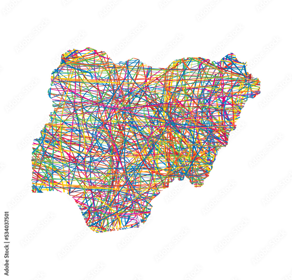 vector illustration of multicolored abstract striped map of Nigeria ...