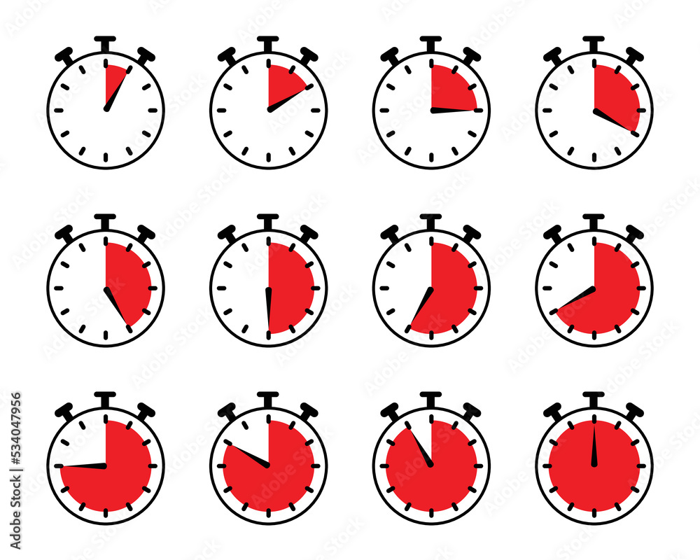 Stopwatch timer clock vector symbol set isolated on white background ...