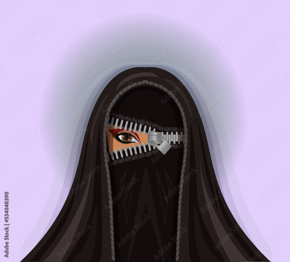 Muslim arab woman in burqa, opens zipper , Burka is like a prison ...