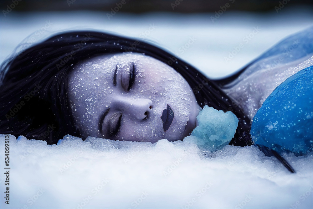 illustration of fantasy japanese ghost snow vampire woman Yuki-onna ...