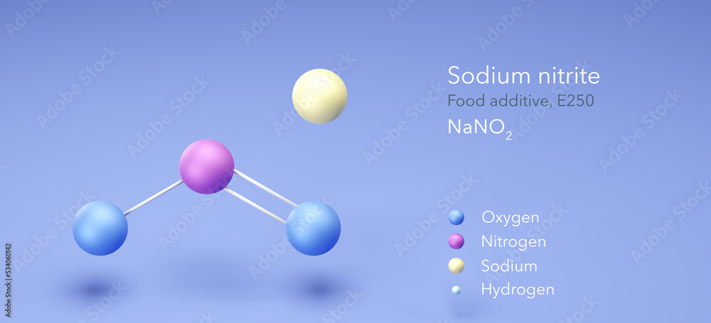 sodium nitrite, molecular structures, Food additive, E250, 3d model ...