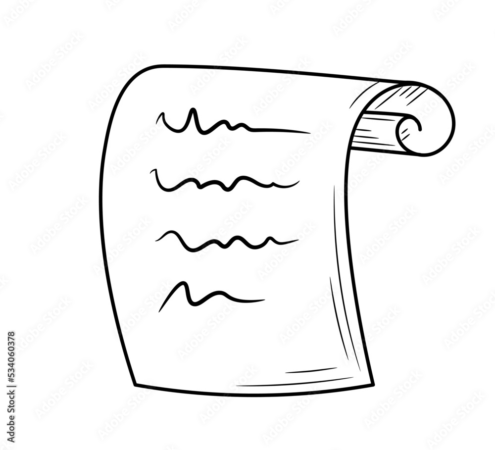 Note symbol with text. Line drawing simple black letter icon on paper ...