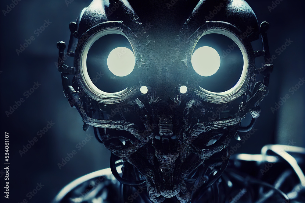 3 D render. Alien warrior, biomechanical creatures, cyborg, robot ...