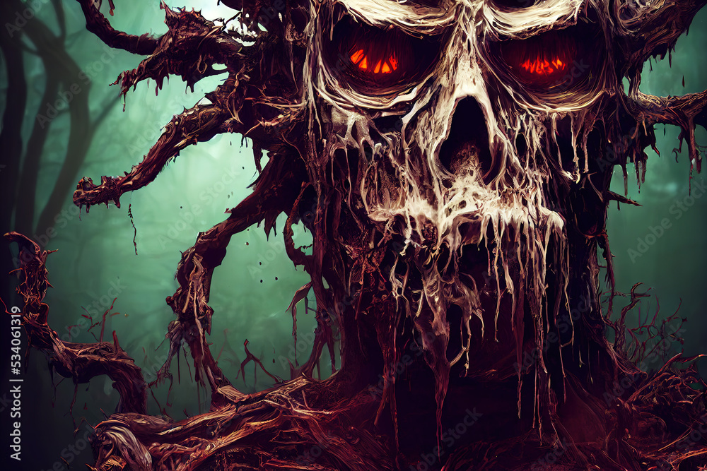 3 D render. Scary monsters with tentacles, undead. Horror background ...