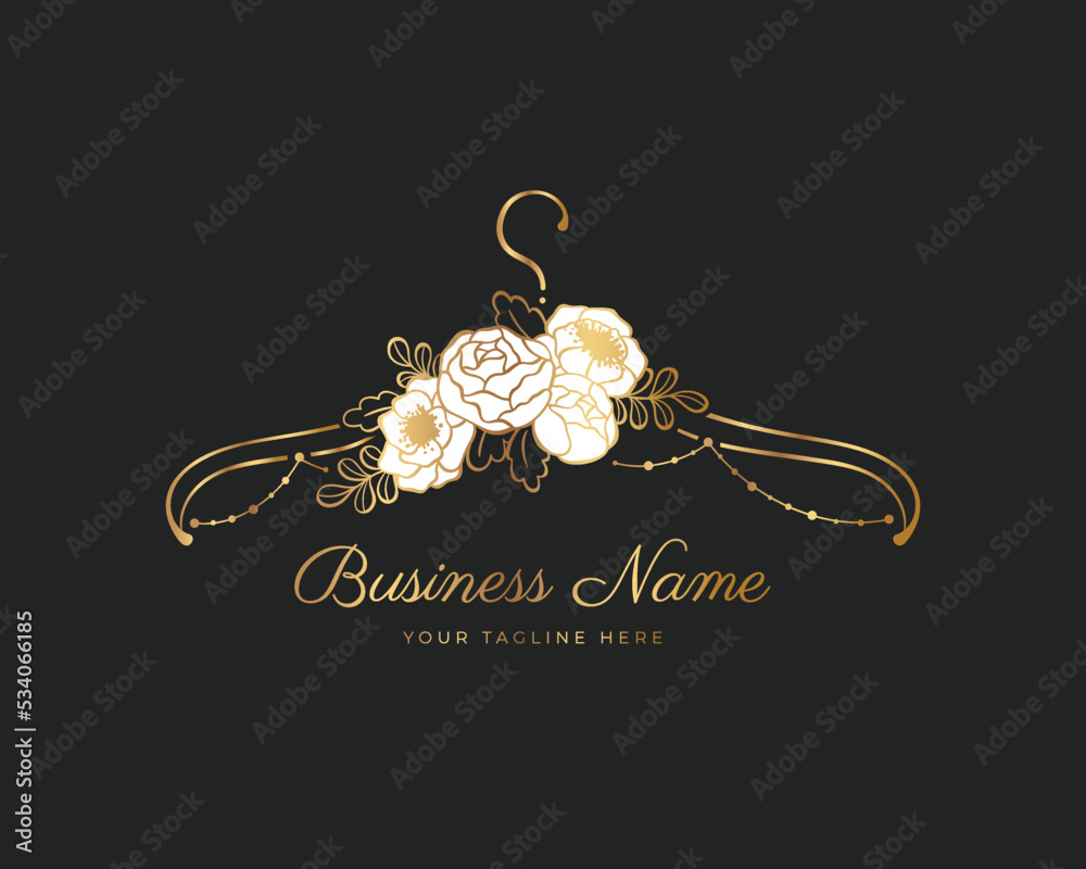 Hanger logo design with white roses and peonies . Element for Atelier ...