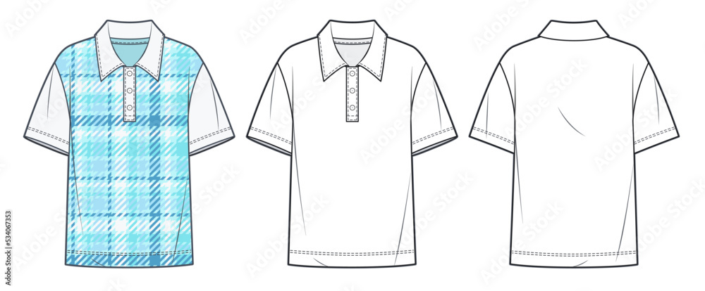 Unisex Polo Shirt technical fashion Illustration, plaid design. Polo ...