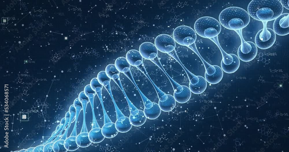 Blue DNA molecule, plexus animation of Double Helix Spiral, Technology ...