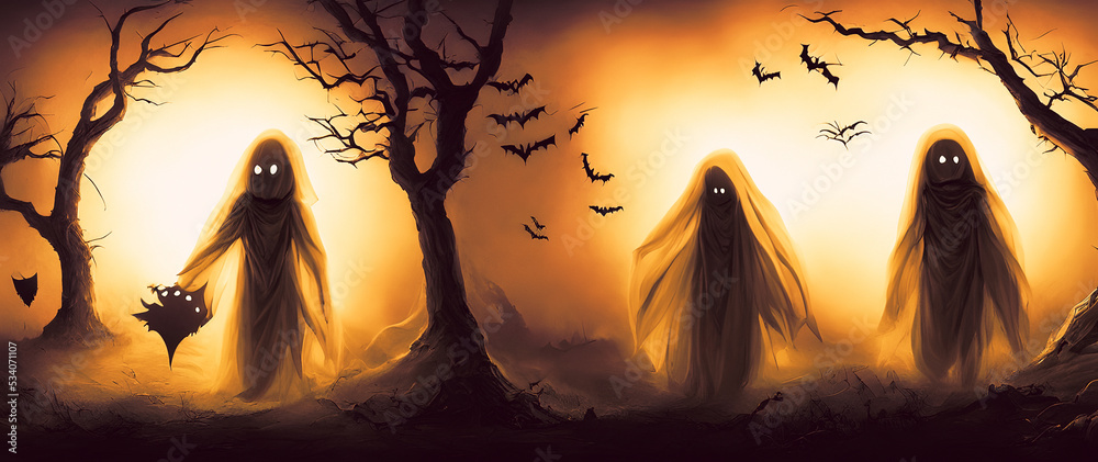 Artistic concept painting of a beautiful halloween ghost , background ...