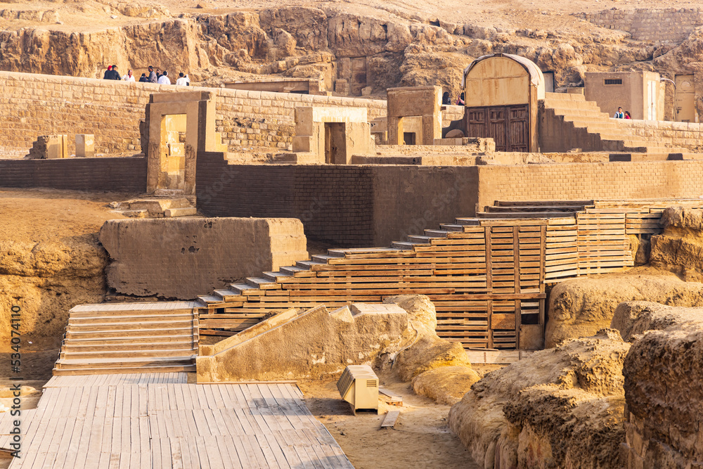 Temple ruins at the Great Pyramid complex in Giza. Stock Photo | Adobe ...