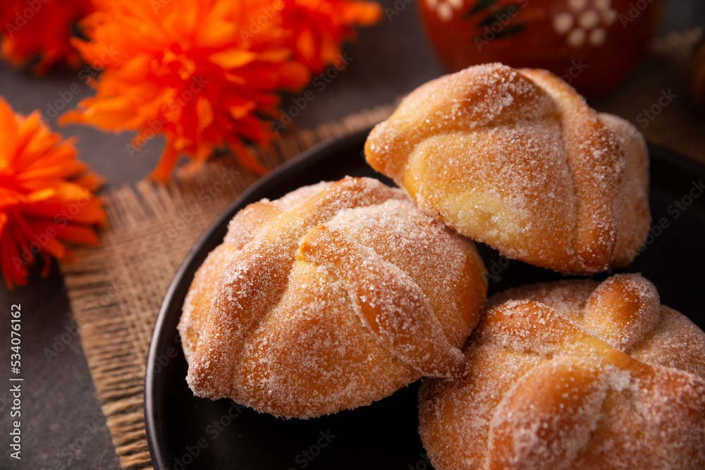 Pan de Muerto. Typical Mexican sweet bread that is consumed in the ...