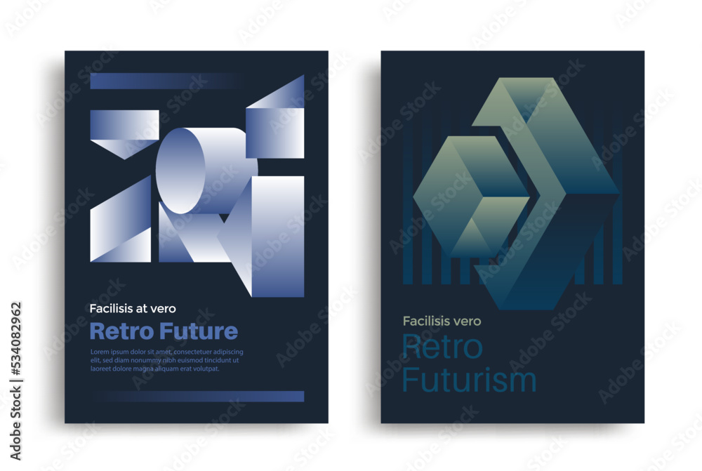 Retro futurism poster set with gradient geometric shape compositions ...