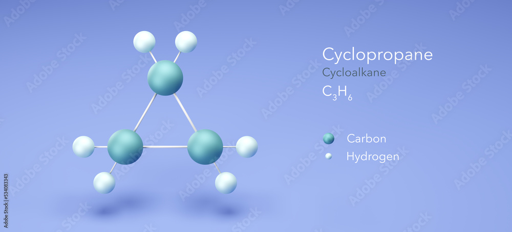 cyclopropane, molecular structures, cycloalkane, 3d model, Structural ...