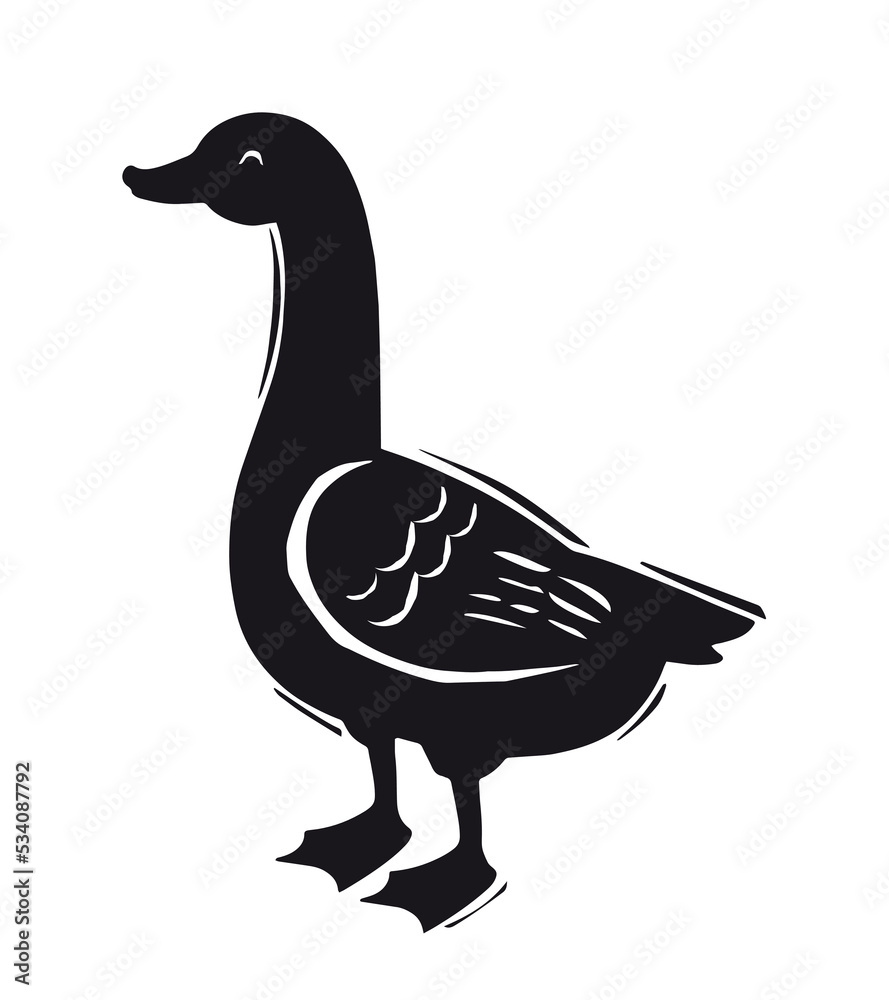 Woodcut goose icon. Animal on farm, agriculture. Sticker for social ...