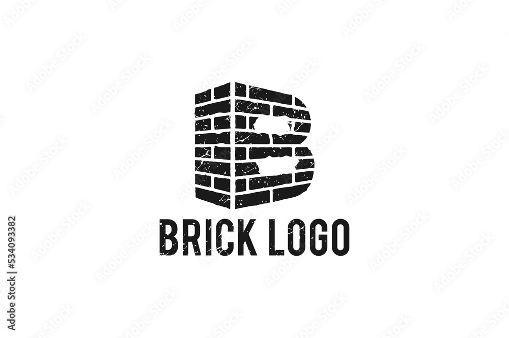 Brick logo design initial letter B icon symbol building brick work ...