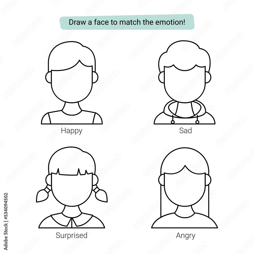 Draw a face to match the emotion themed worksheets for kids Stock ...