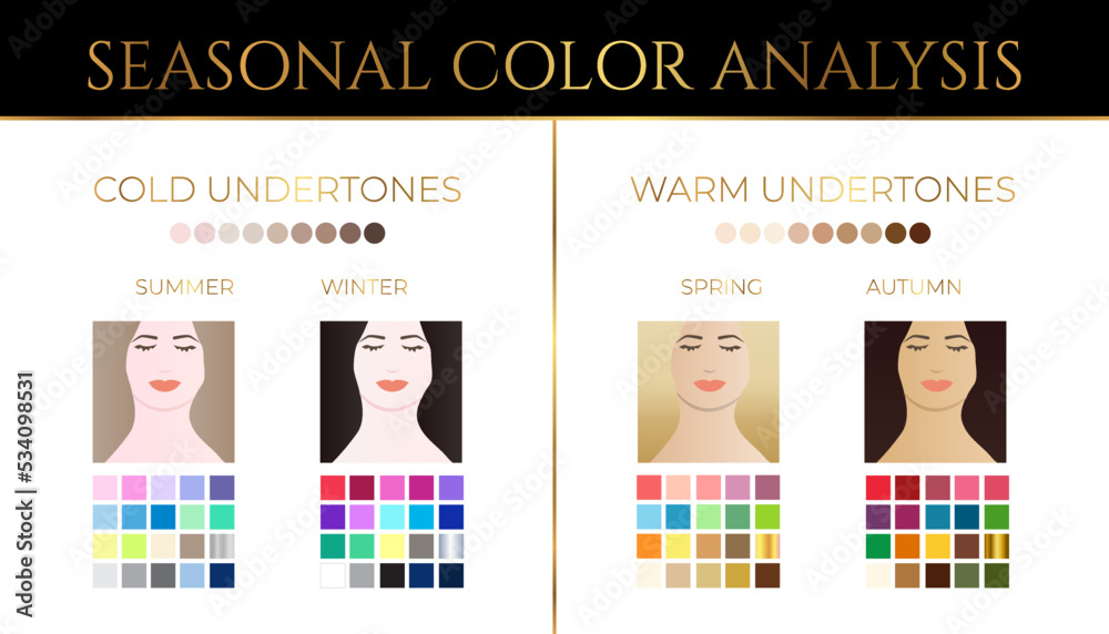 Elegant Seasonal Skin Color Analysis Illustration with Color Swatches ...
