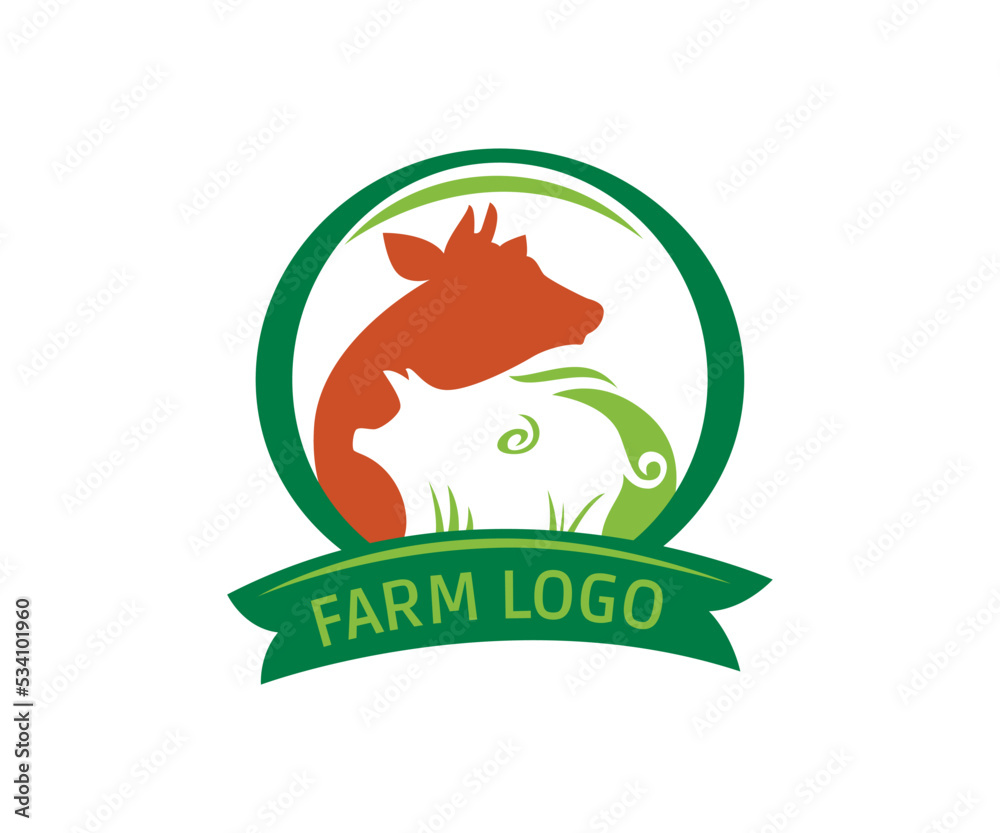Vetor do Stock: Farm logo design with pig and cow elements. Farm animal ...