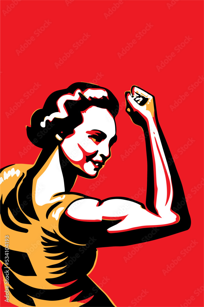 Retro propaganda style illustration of a woman flexing her bicep Stock ...