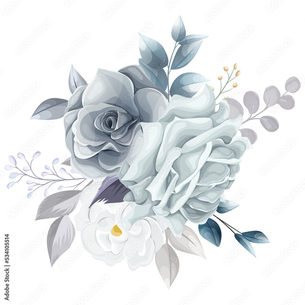 beautiful navy and gray floral bouquet Stock Illustration | Adobe Stock