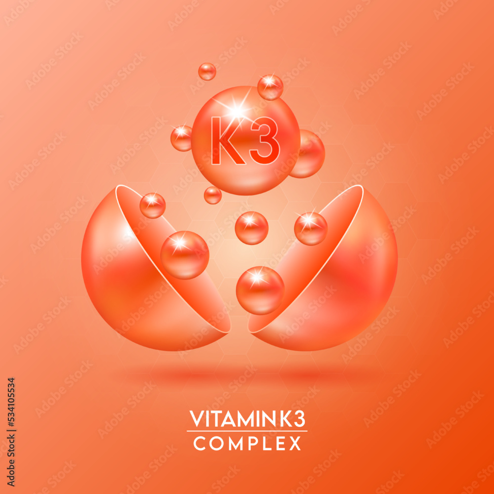 Vitamin K3 complex and Minerals float out of the capsule isolated on ...