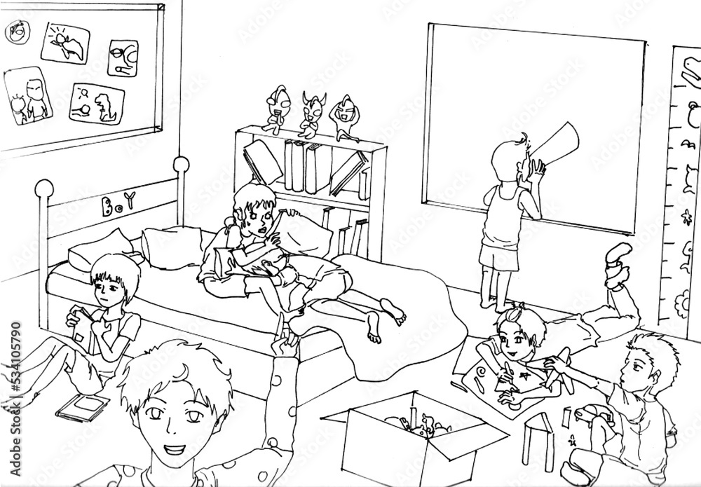 children playing in the classroom Stock Illustration | Adobe Stock