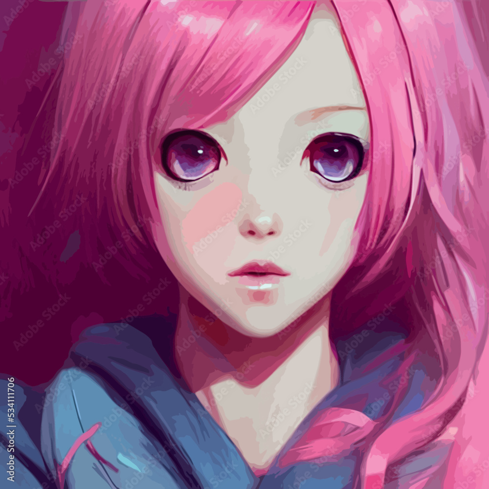 Young With Pink Hair Woman In Anime Style Vector Illustration Illustration Design Young With