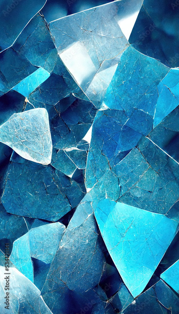 Illustration of a blue shattered glass or ice crystals background or ...