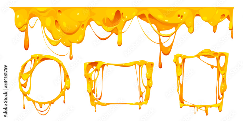 Melt cheese frames, cartoon set of borders with mellow dripping ...