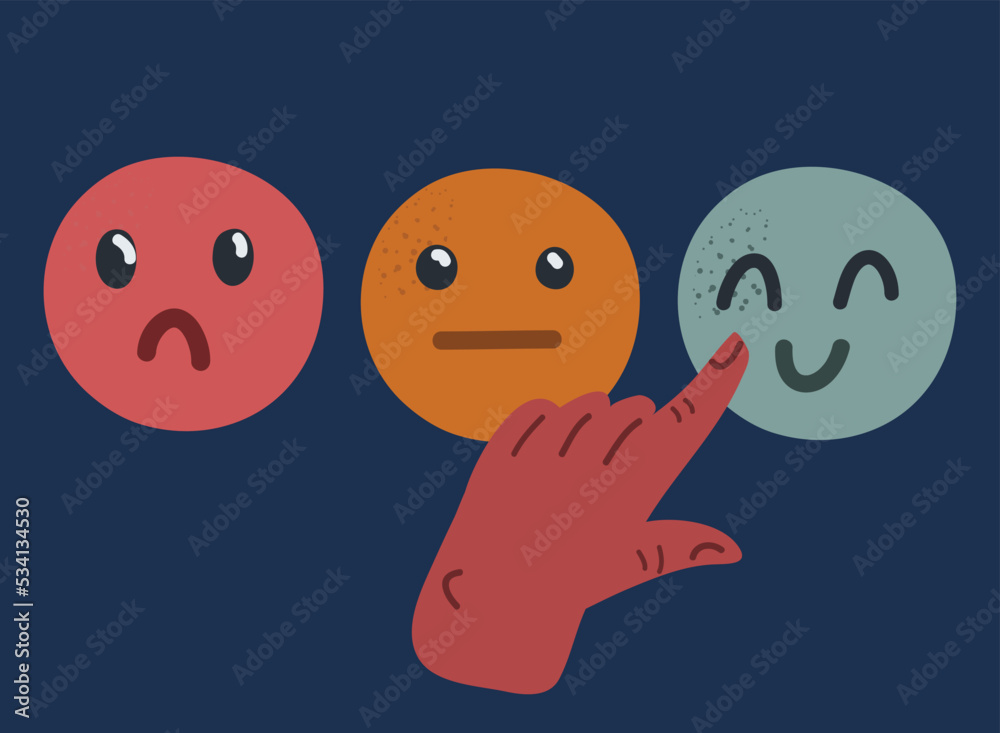 Cartoon vector illustration of Set of emoticons set and finger to push ...