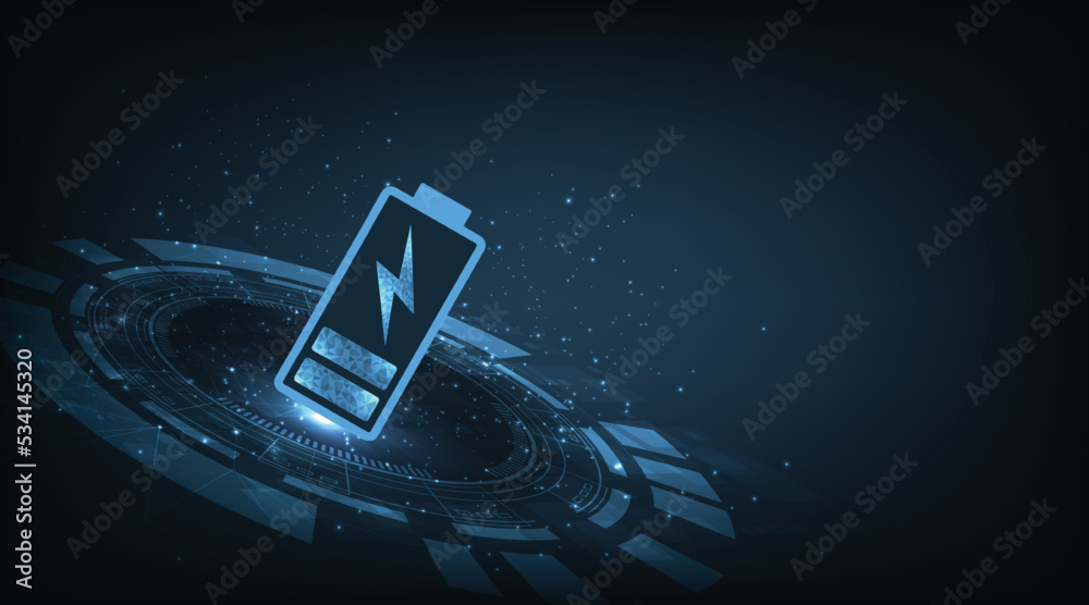Futuristic battery charging power source concept.Battery Icon in ...