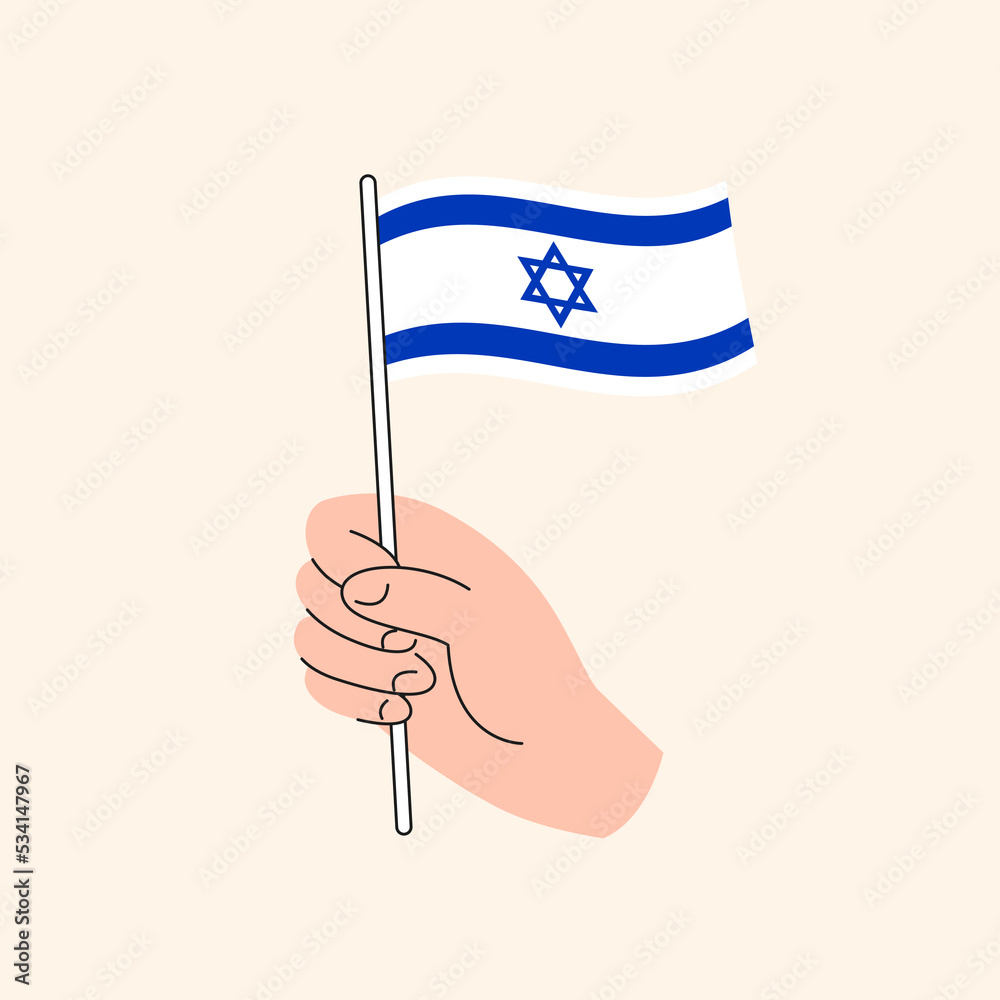 Cartoon Hand Holding Israeli Flag. Flag of Israel, Concept Illustration ...