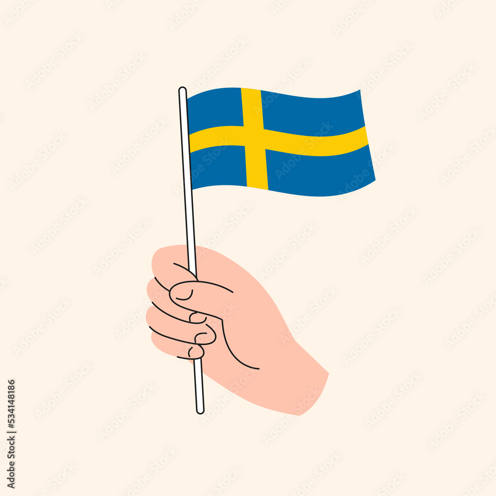 Cartoon Hand Holding Swedish Flag Drawing. Flag of Sweden, Concept ...