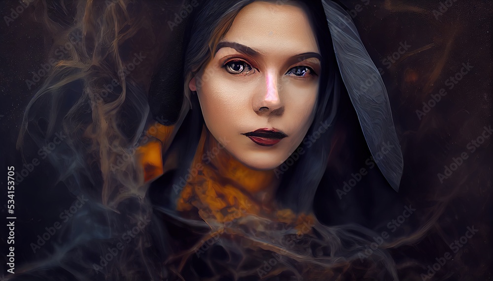 Halloween Sexy Witch portrait. Beautiful woman in witches hat. AI ...