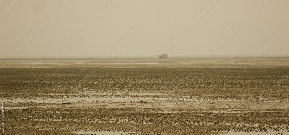 Wadden Sea of the North Sea near Cuxhaven at low tide. the vastness of ...
