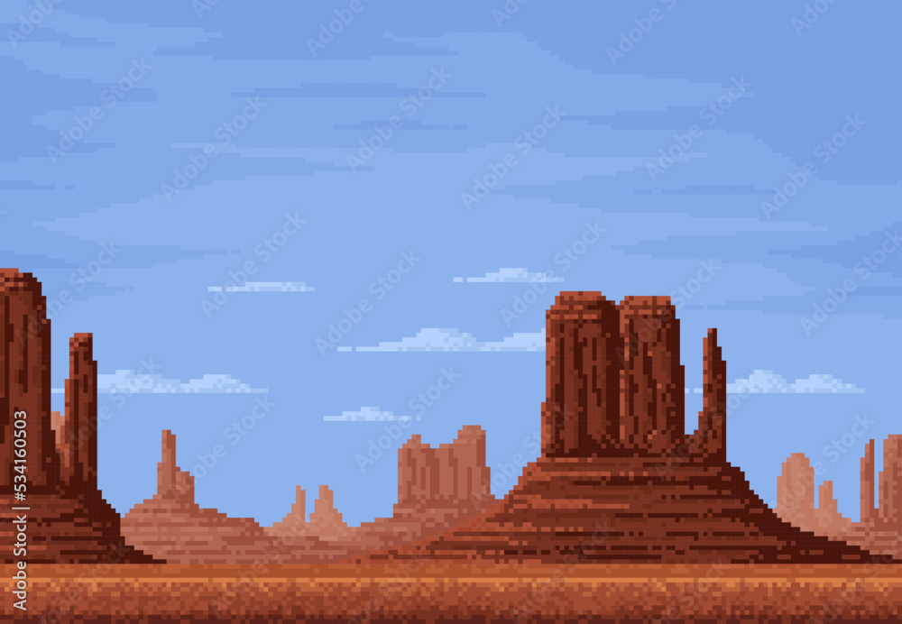 8bit pixel desert with mountain rocks, game landscape and video arcade ... 8bit pixel desert with mountain rocks, game landscape and video arcade ...