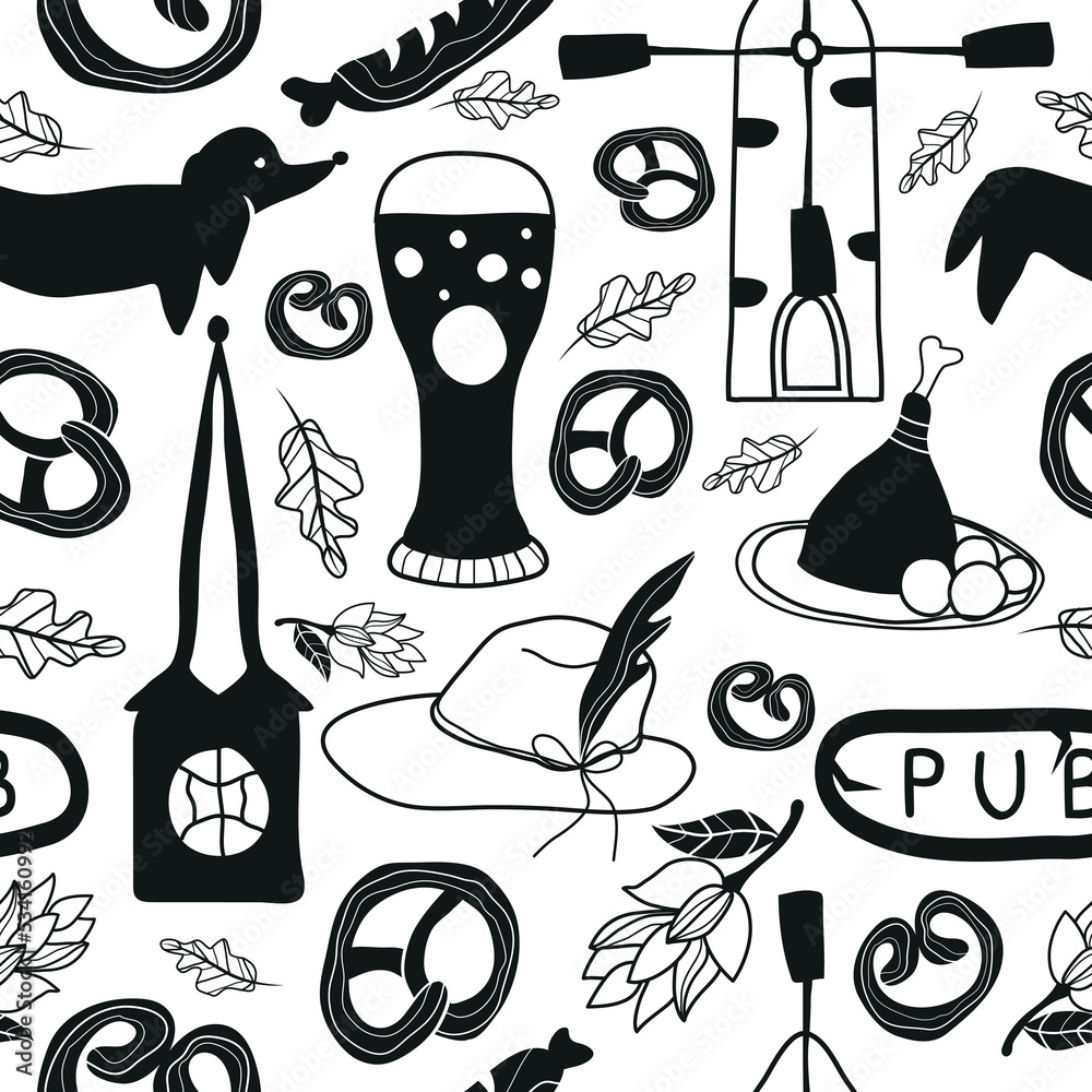 Seamless German pattern. Vector illustration background. Beer, Gothic ...