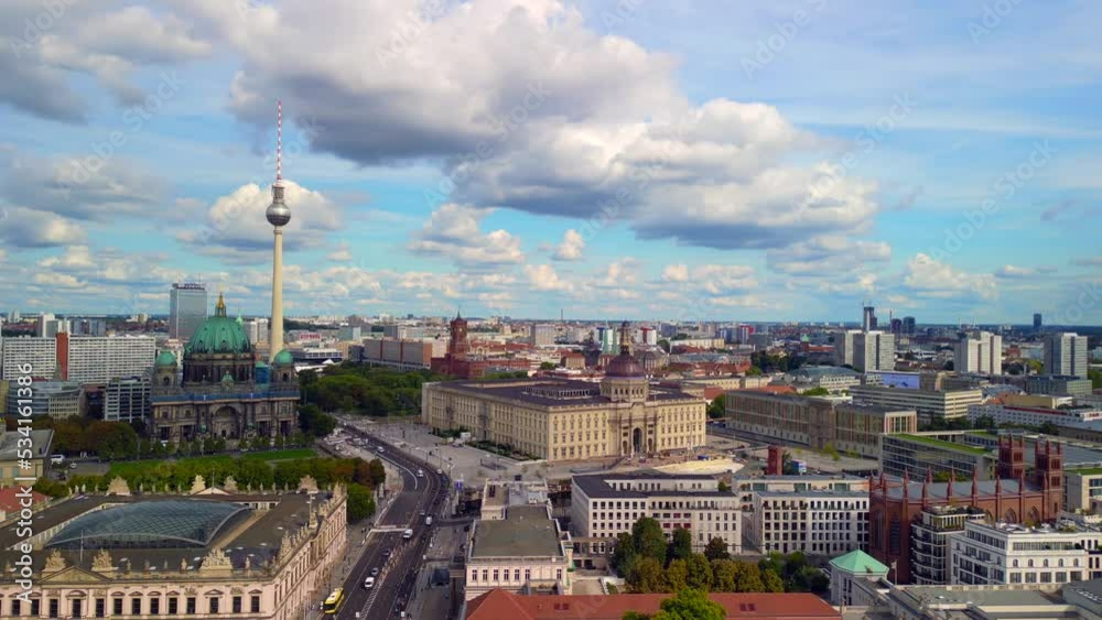 Berlin Skyline Alex TV Tower Dom to unter den Linden. Magic aerial view ...