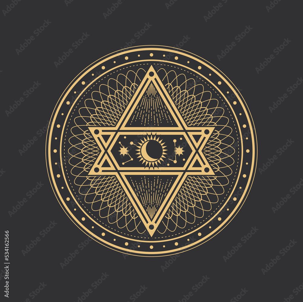 Tarot pentagram, moon, sun and star symbols, mystic magic and alchemy ...