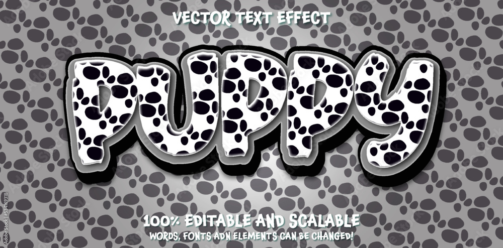 Puppy text, editable dog Dalmatian style letters on black and wild ...