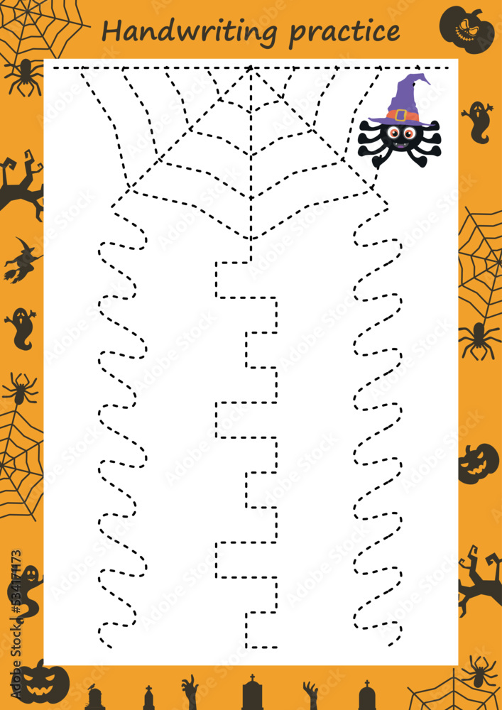 Handwriting practice sheet. Tracing game for writing skills. Tracing ...