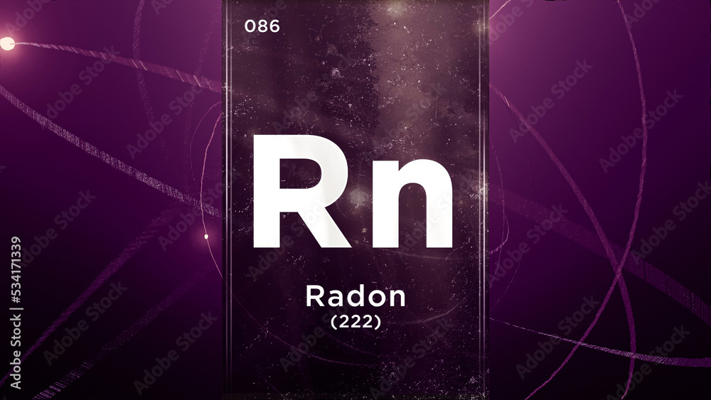 Radon (Rn) symbol chemical element of the periodic table, 3D animation ...