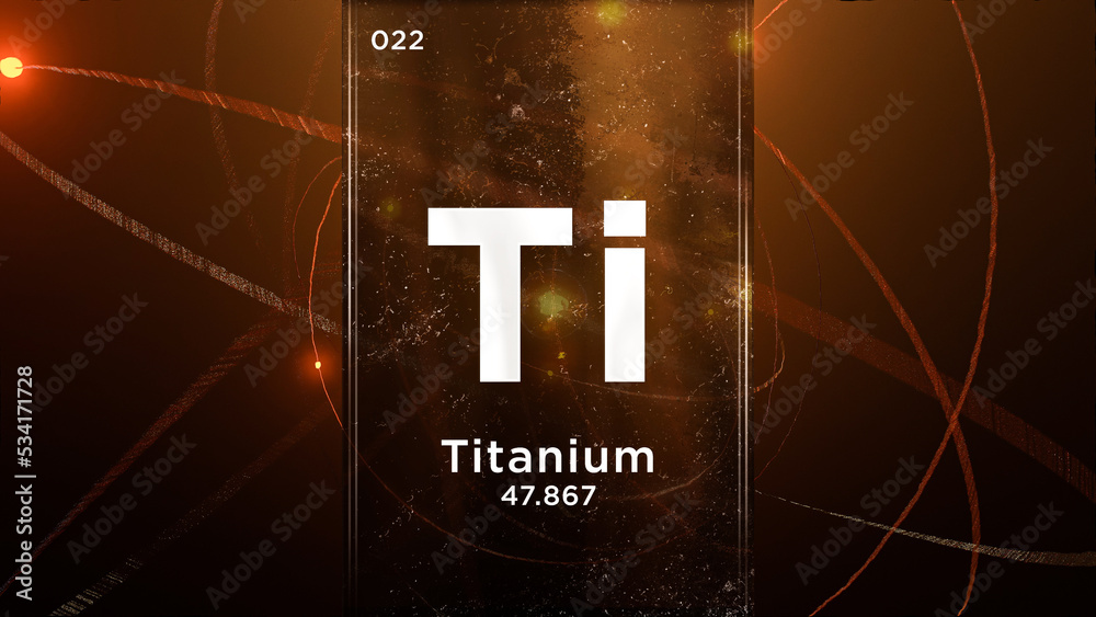 Titanium (Ti) symbol chemical element of the periodic table, 3D animation on atom design ...