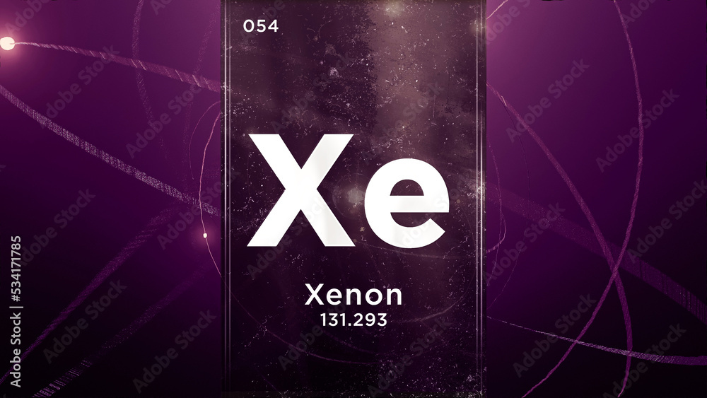 Xenon (Xe) symbol chemical element of the periodic table, 3D animation ...