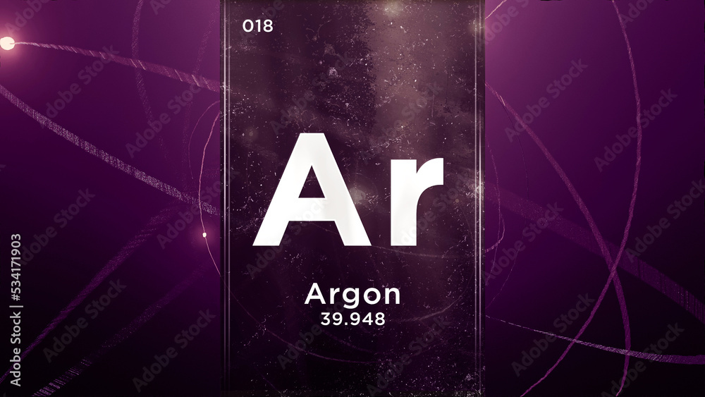 Argon (Ar) symbol chemical element of the periodic table, 3D animation ...