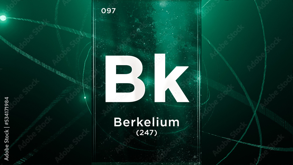 Berkelium (Bk) symbol chemical element of the periodic table, 3D ...