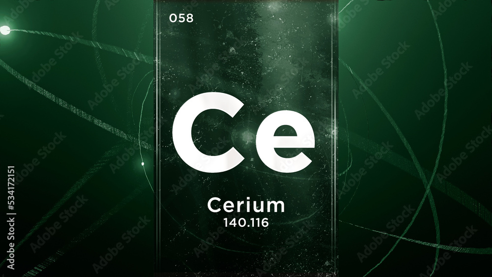 Cerium (Ce) symbol chemical element of the periodic table, 3D animation ...